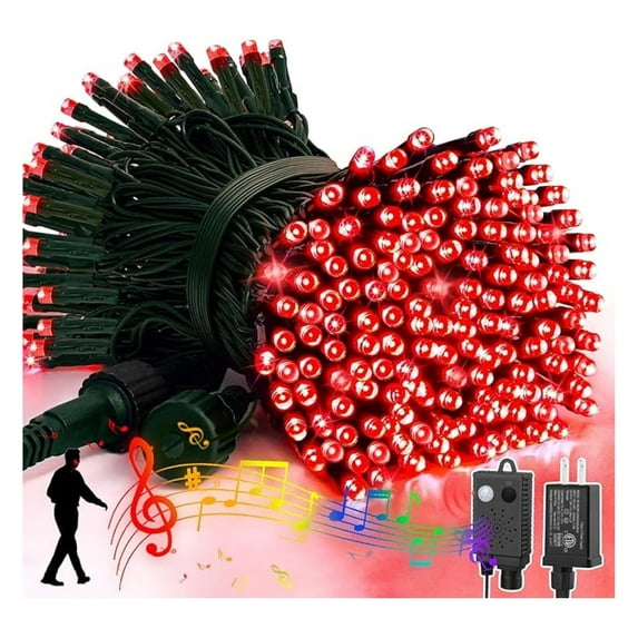 Red String Lights with Sensor, 100 LED Christmas Lights Music Sync ...