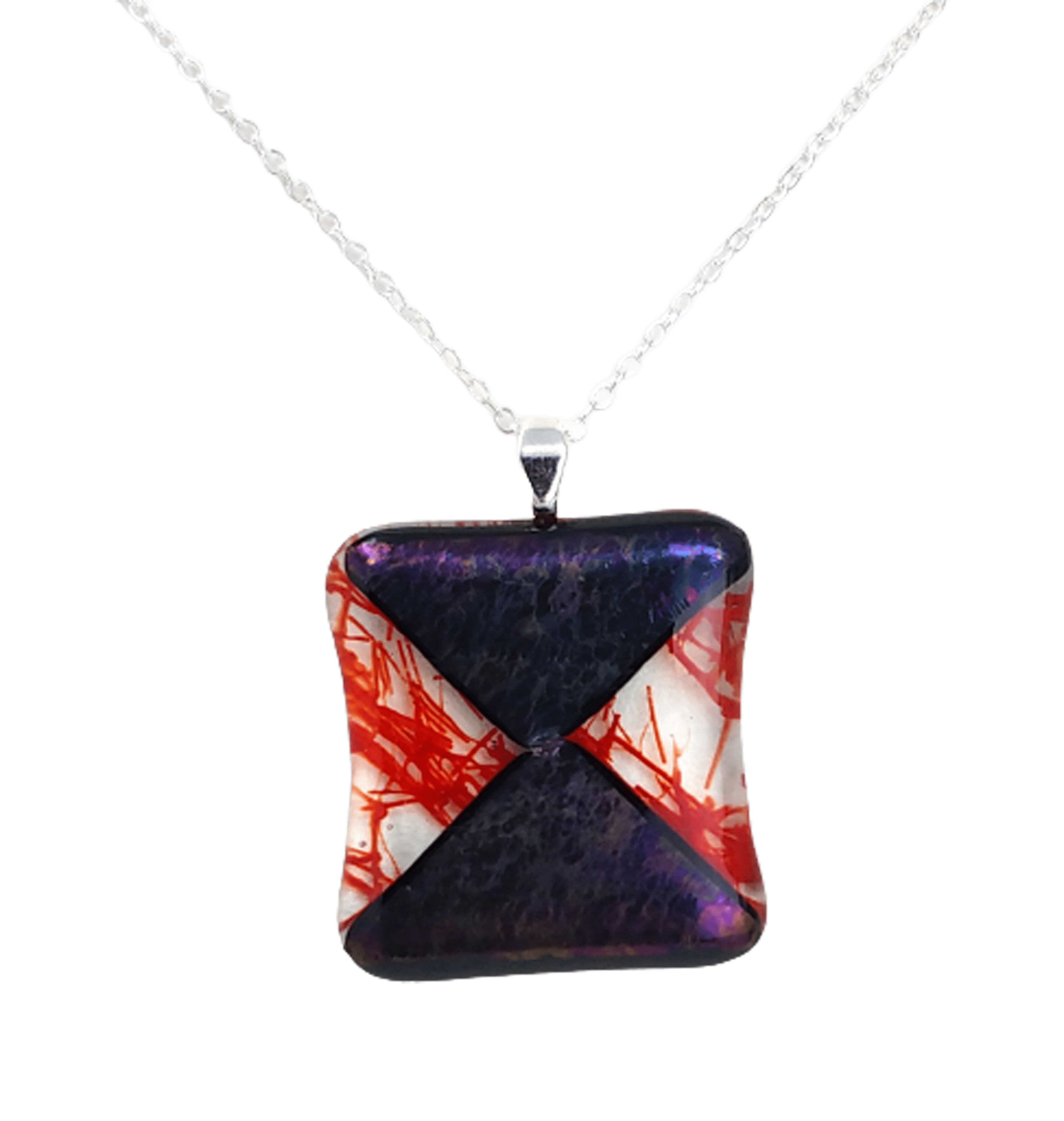 Red Stringer and Black Iridescent Triangles Fused Stained Glass ...