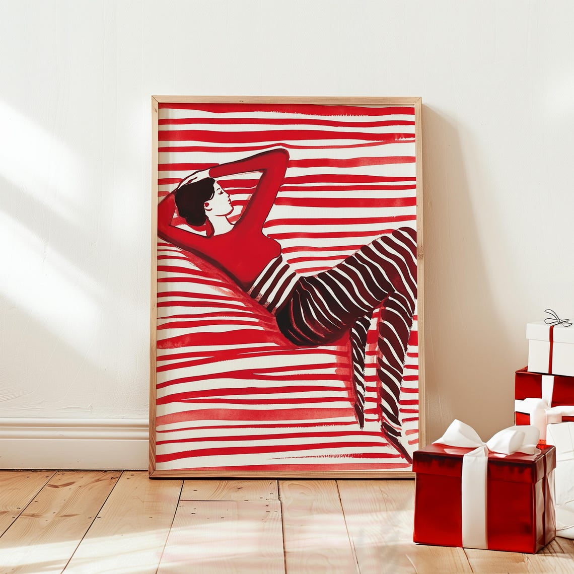 Red Stripe Art Print, Modern Abstract Poster, Bold Minimalist Wall Art ...