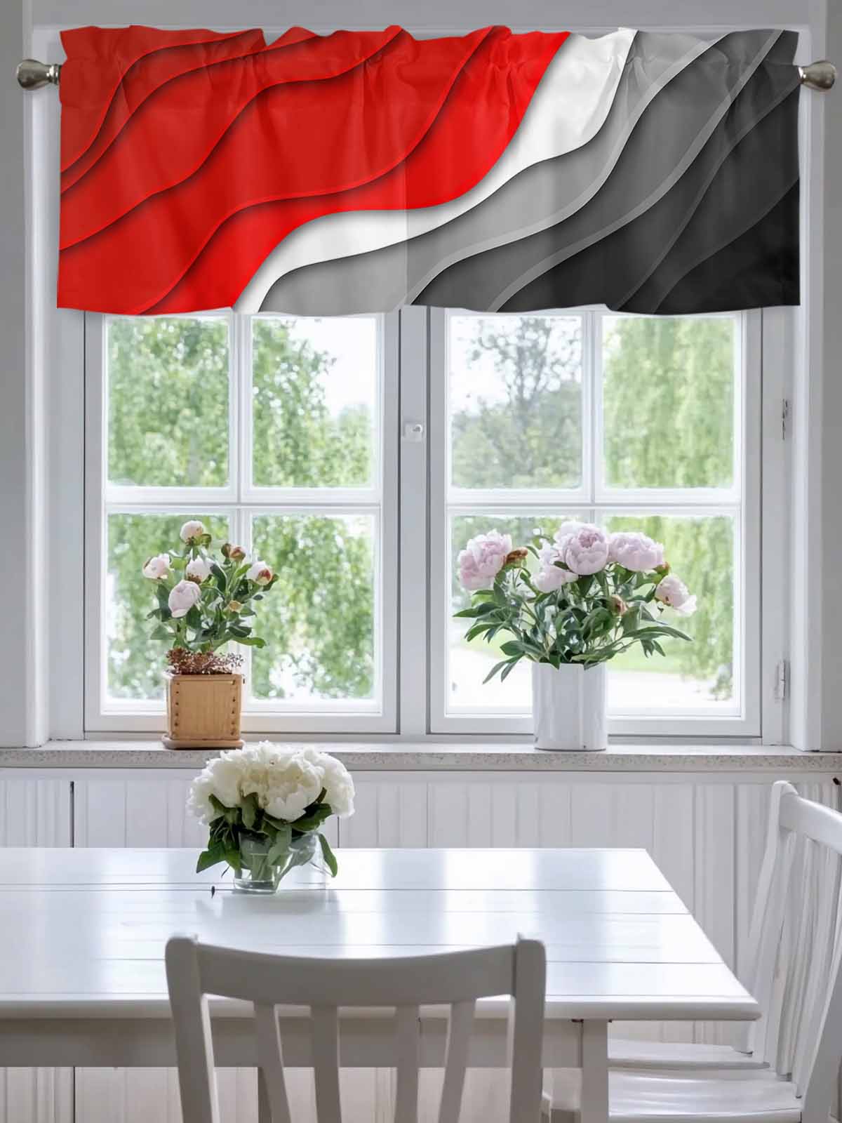 Red Stripe Color Block Grey Gradient Valances for Windows,Kitchen ...