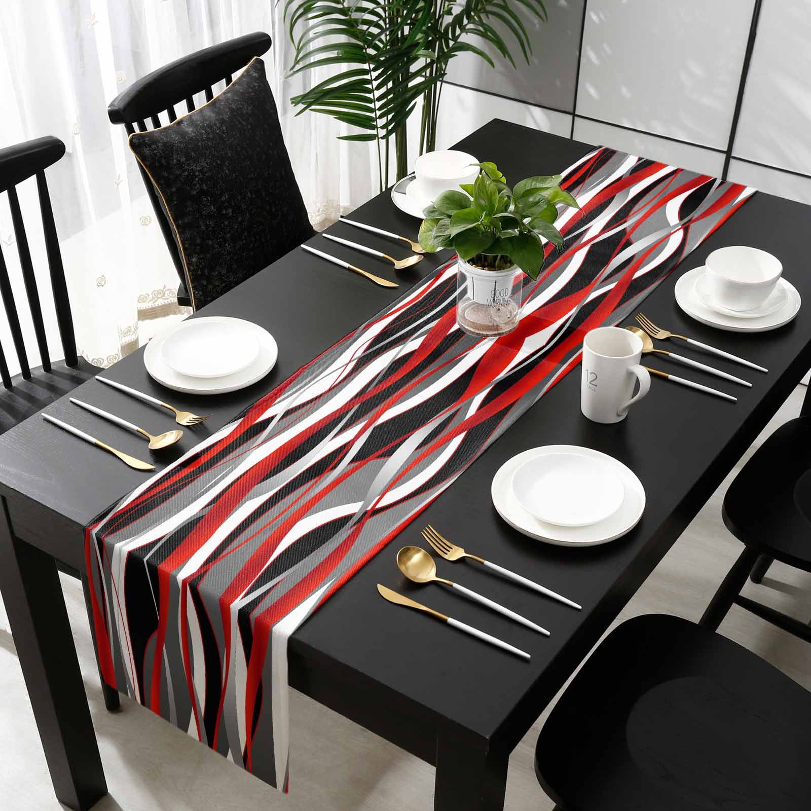 Red Stripe Cotton Linen Long Table Runner 13 x 108 inch Grey Moire ...
