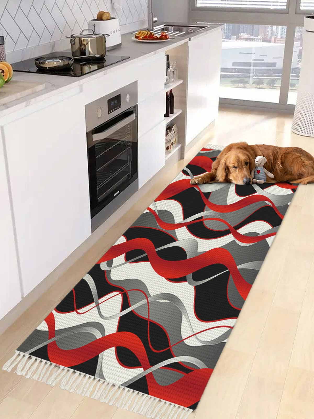 Red Stripe Entryway Runner Rug 2x4ft,Grey Moire Ombre Geometric Modern ...