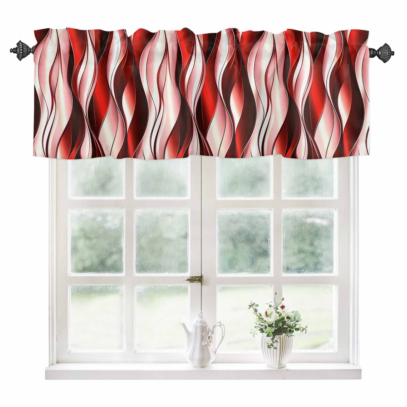 Red Stripe Kitchen Valances for Windows 42x12 Inch Kitchen Curtains ...