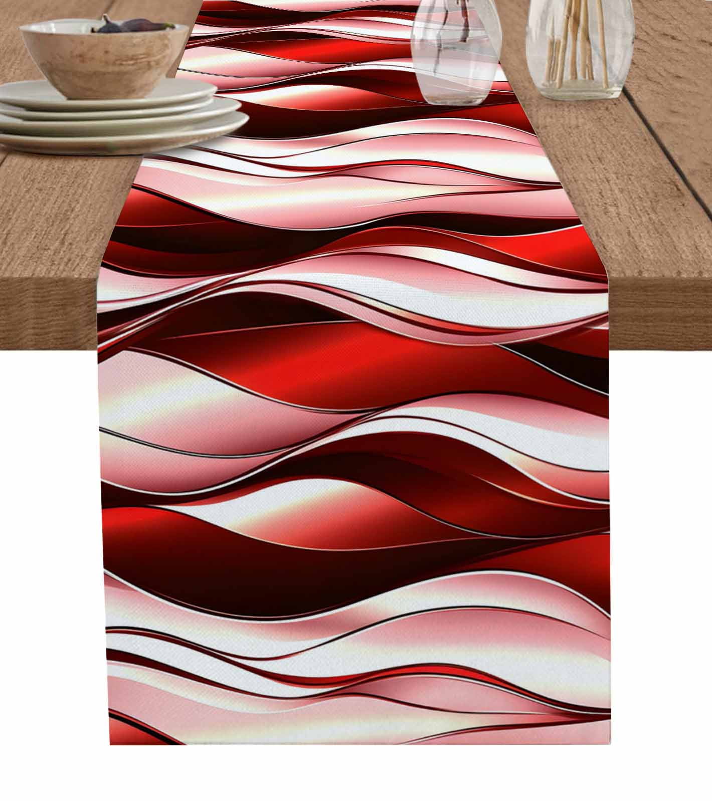 Red Stripe Table Runner 70 Inches, Gradient Color Geometric Modern ...