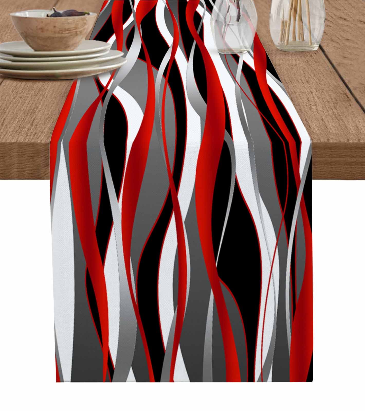 Red Stripe Table Runner Grey Moire Ombre Geometric Modern Abstract ...