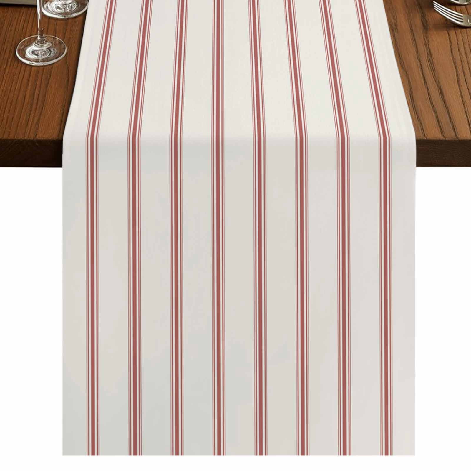 Red Striped 60 Inch Table Runner, Rustic Red Stripe Modern Art Beige ...