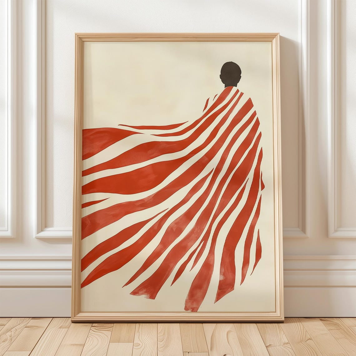 Red Striped Abstract Figure Print, Large Wall Art, Minimalist Modern ...