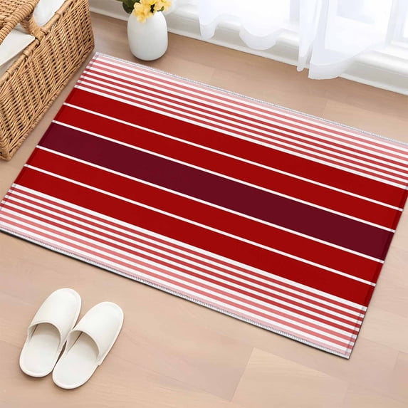 Red Striped Bathroom Mats 2x3 FT, Non Slip Small Kitchen Mat, Modern ...