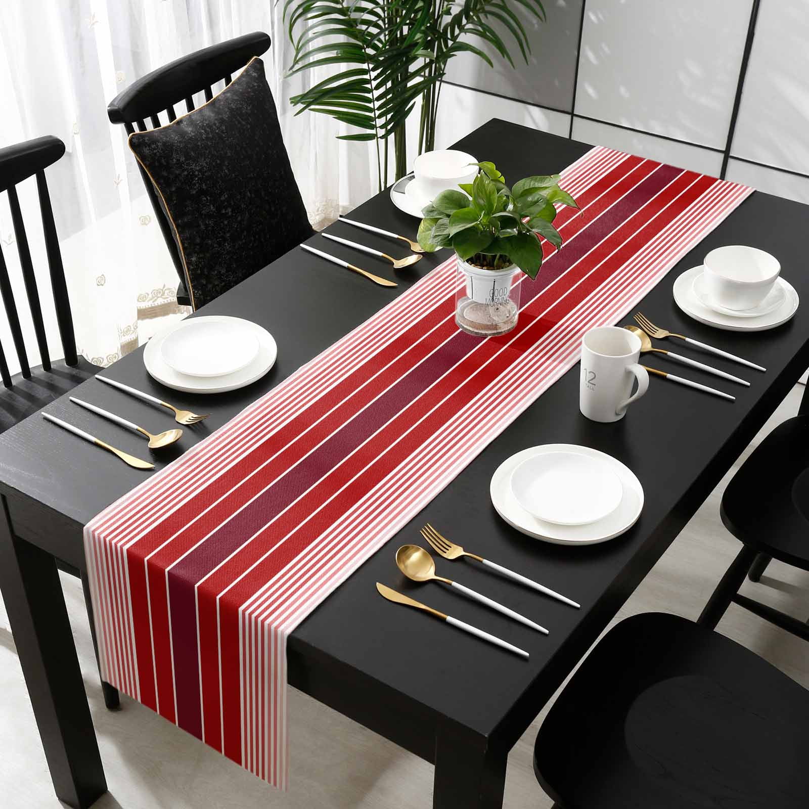 Red Striped Cotton Linen Small Table Runner 13 x 48 inch Modern ...