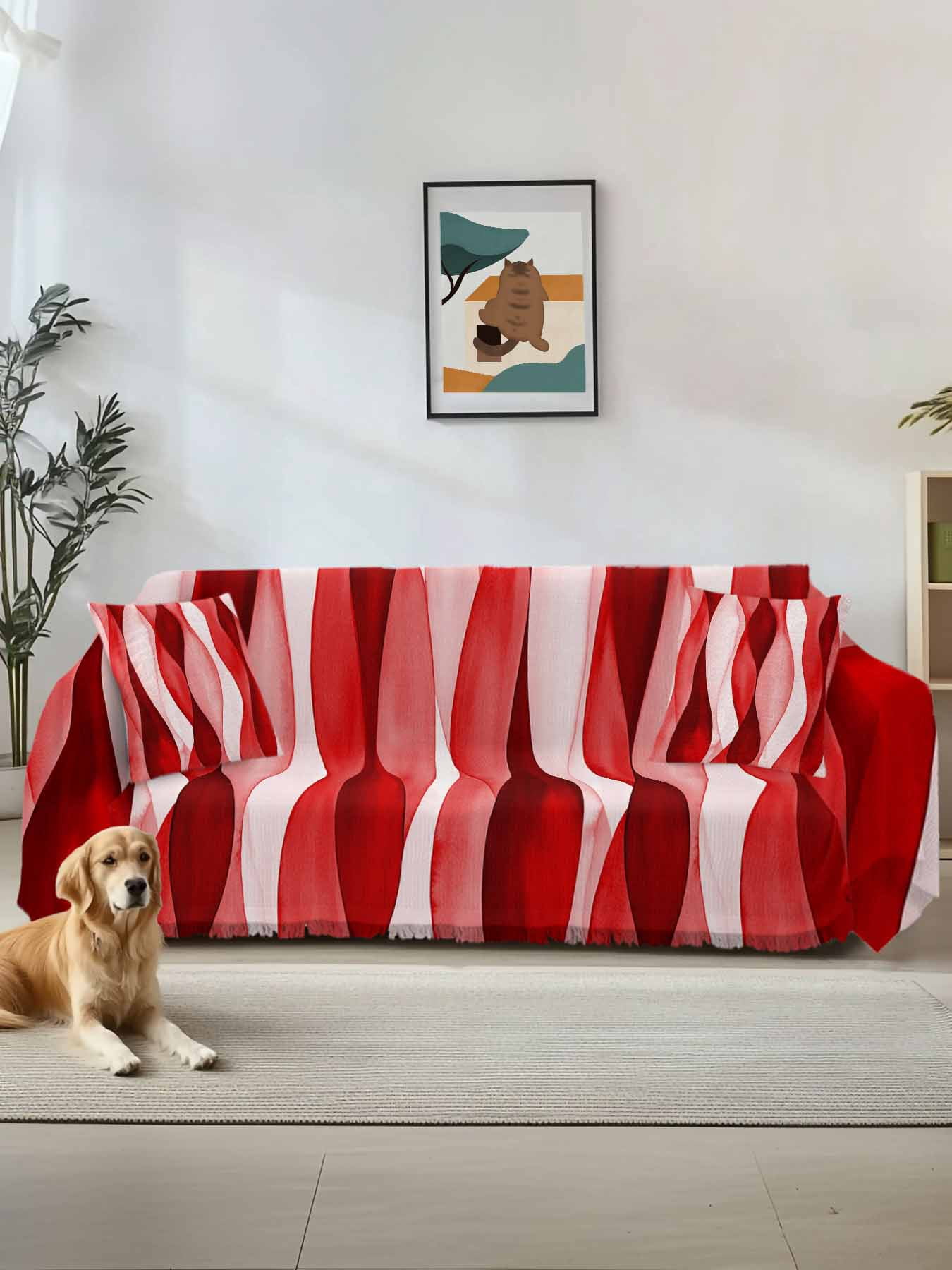 Red Striped Couch Cover Sofa Covers 3 Cushion Sectional Couch, Modern ...