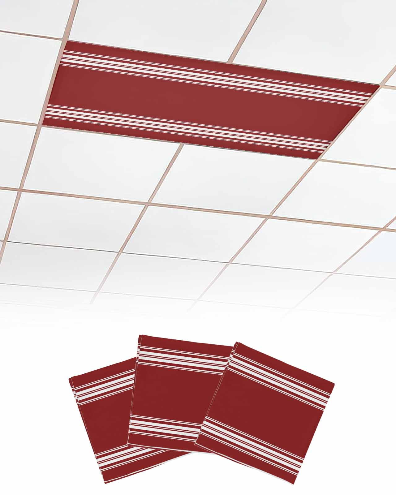 Red Striped Fluorescent Light Covers for Ceiling Lights 4x2 feet,3 Pack ...
