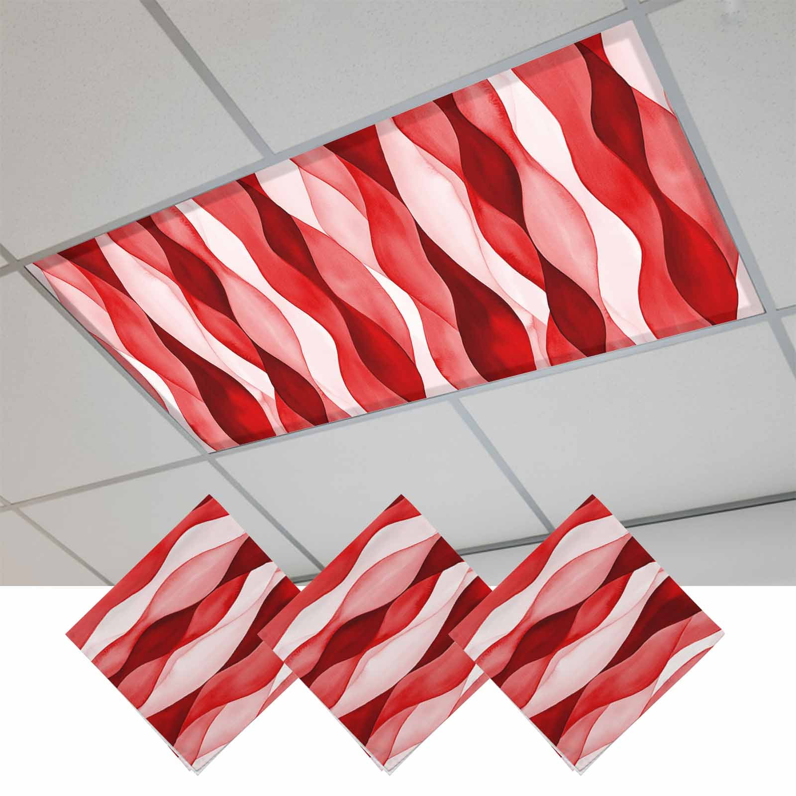 Red Striped Fluorescent Light Covers, Modern Gradient Geometric Ripple ...