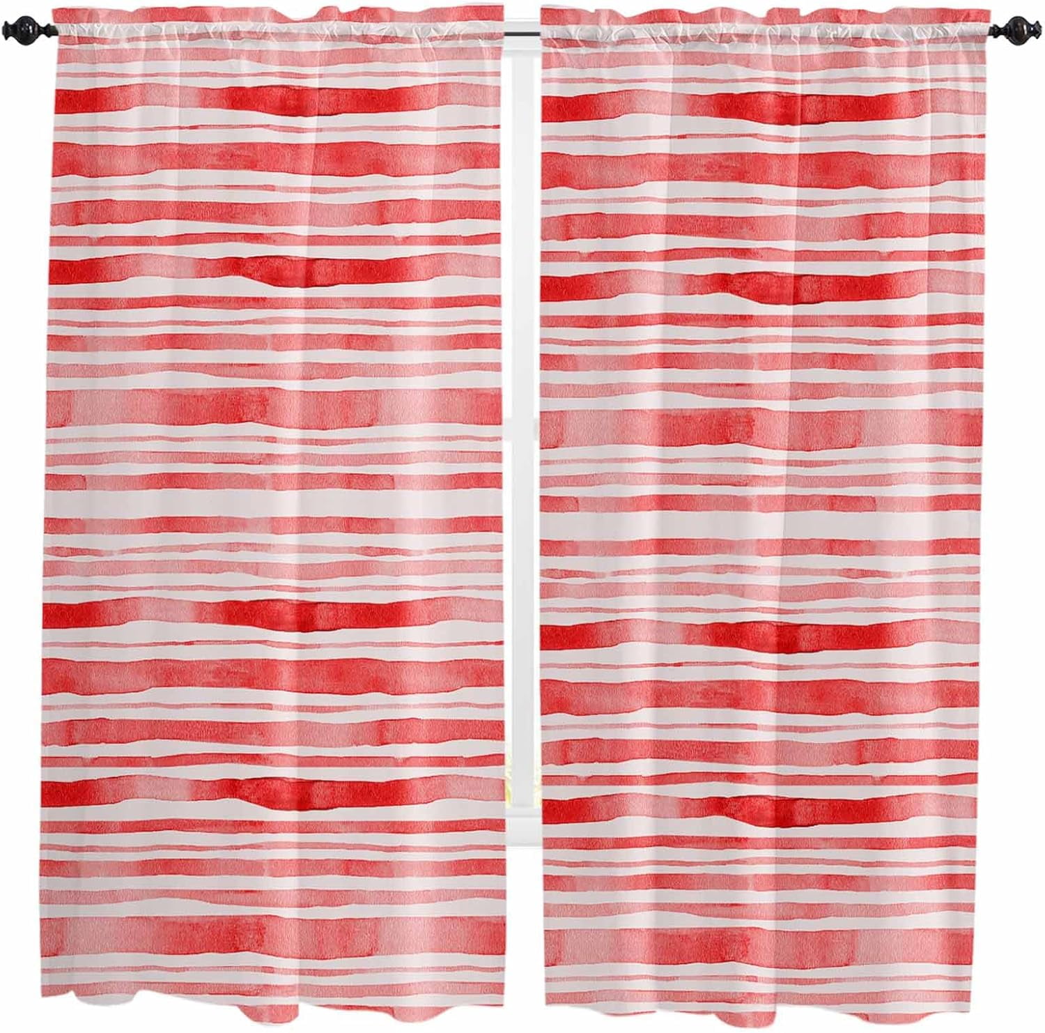 Red Striped Kitchen Curtains 84 Inch Length, Farmhouse Curtains ...