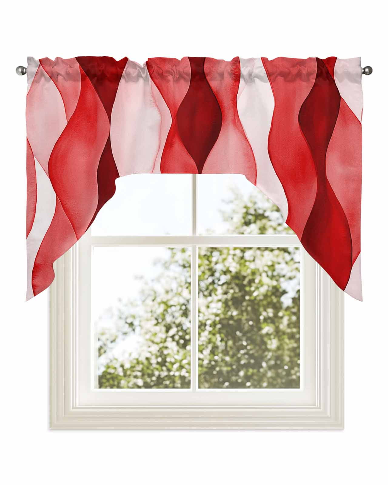 Red Striped Kitchen Curtains Swag Valance for Windows/Bathroom/Cafe ...