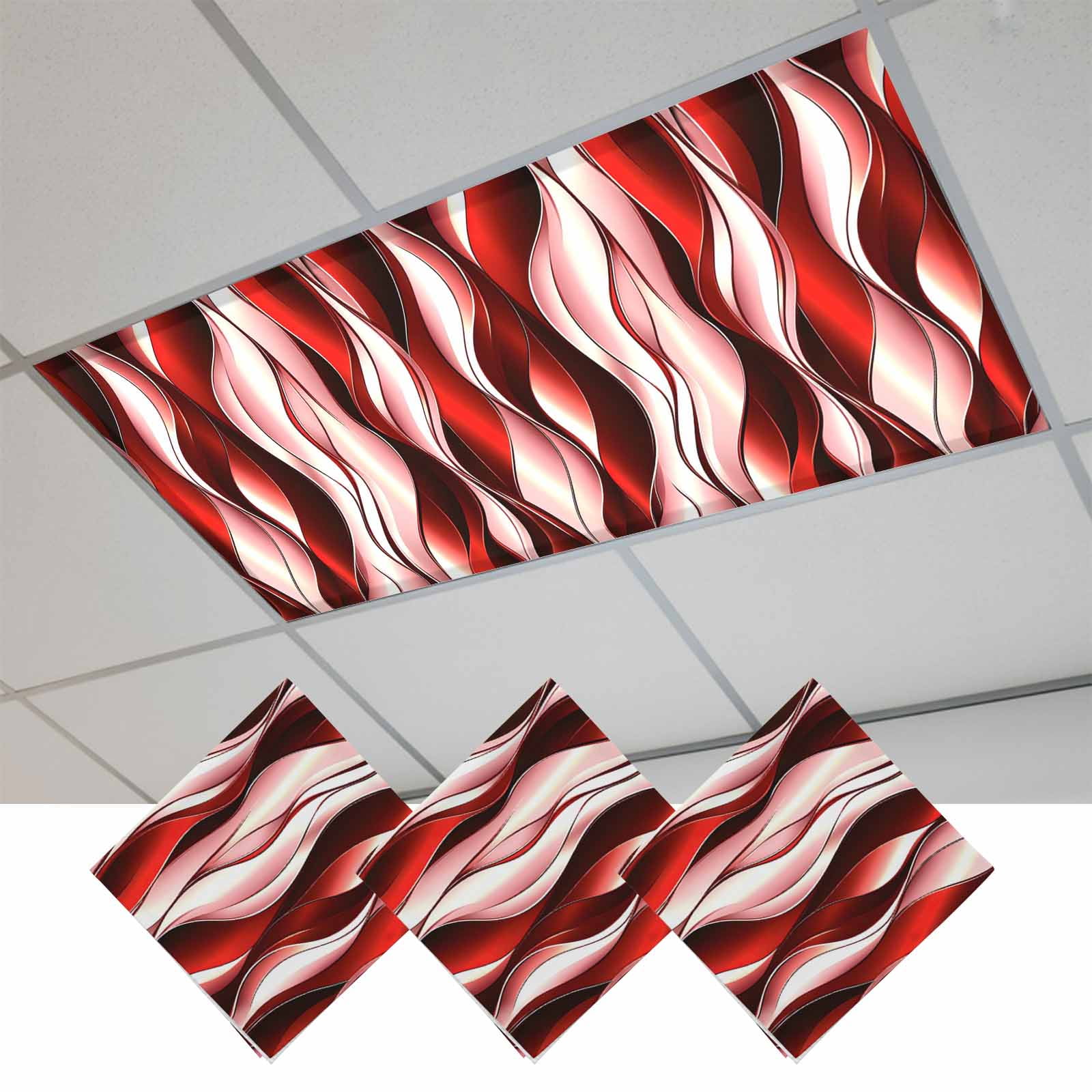 Red Striped Ombre Fluorescent Light Covers, Modern Red Moire Geometric ...
