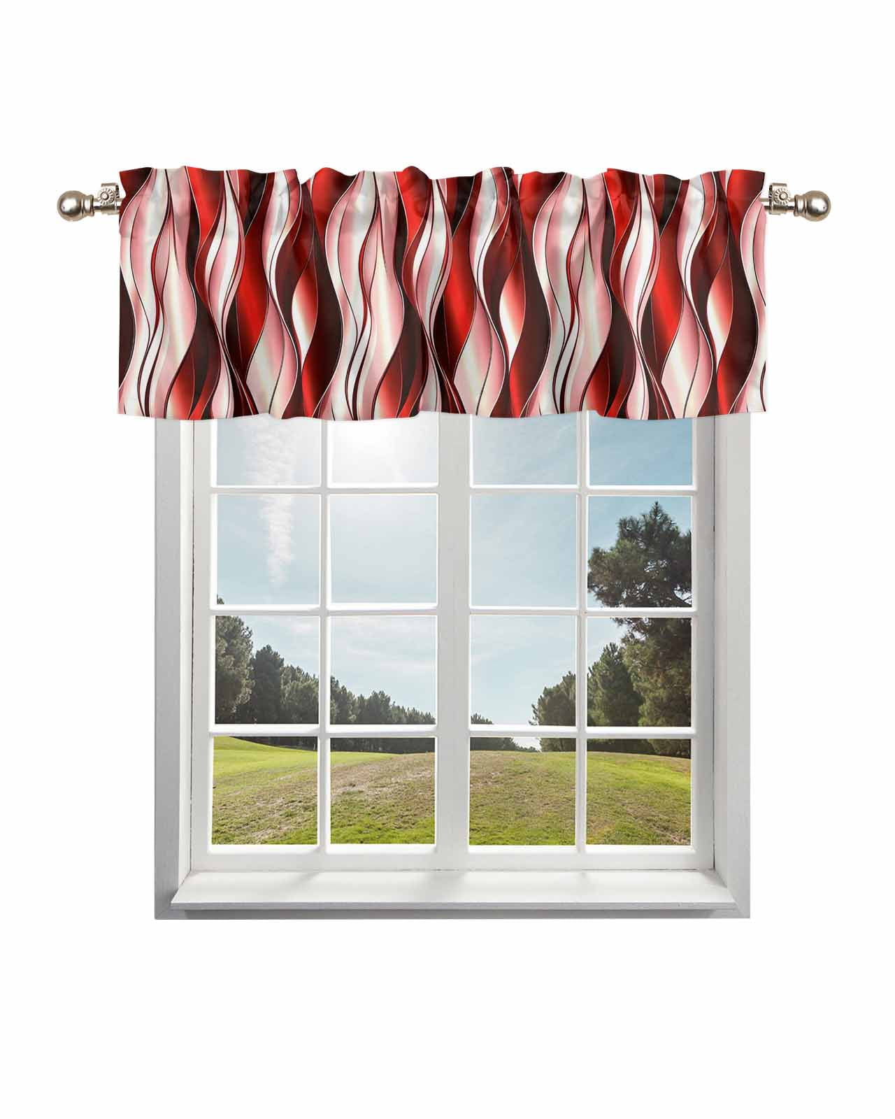 Red Striped Ombre Kitchen Curtain Valances for Windows Farmhouse Short ...