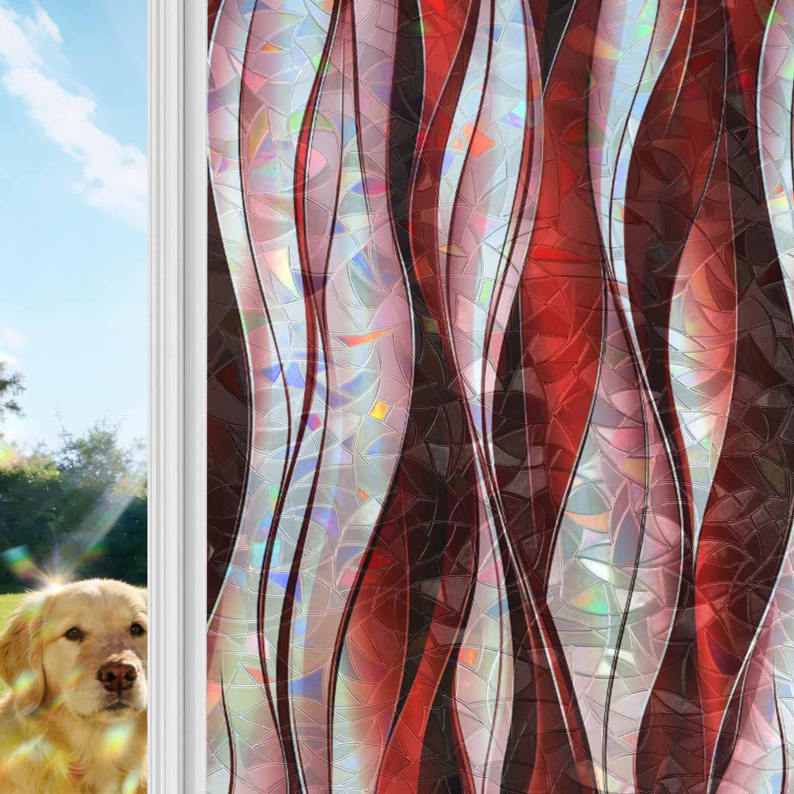 Red Striped Ombre Window Privacy Film Stain Glass, Reusable Decorative ...