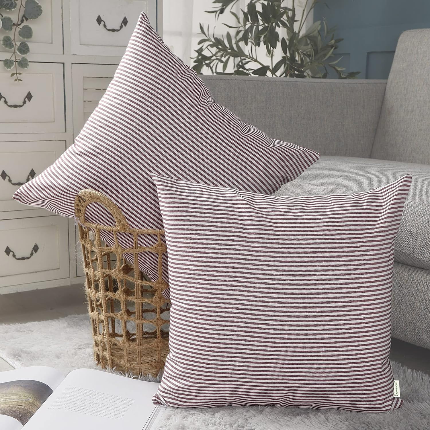 Red Striped Pillow Covers 18x18 Set of 2 Red and White Farmhouse ...