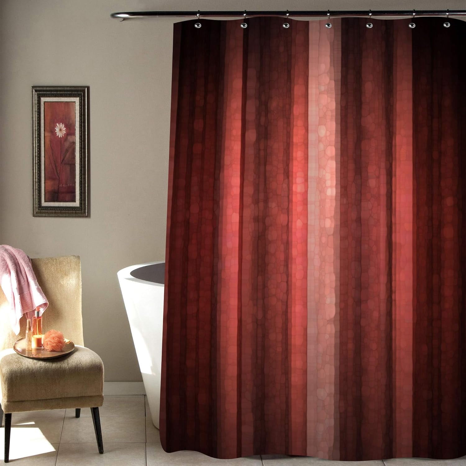 Red Striped Shower Curtain, Burgundy Marron Neon Red Modern Vintage ...