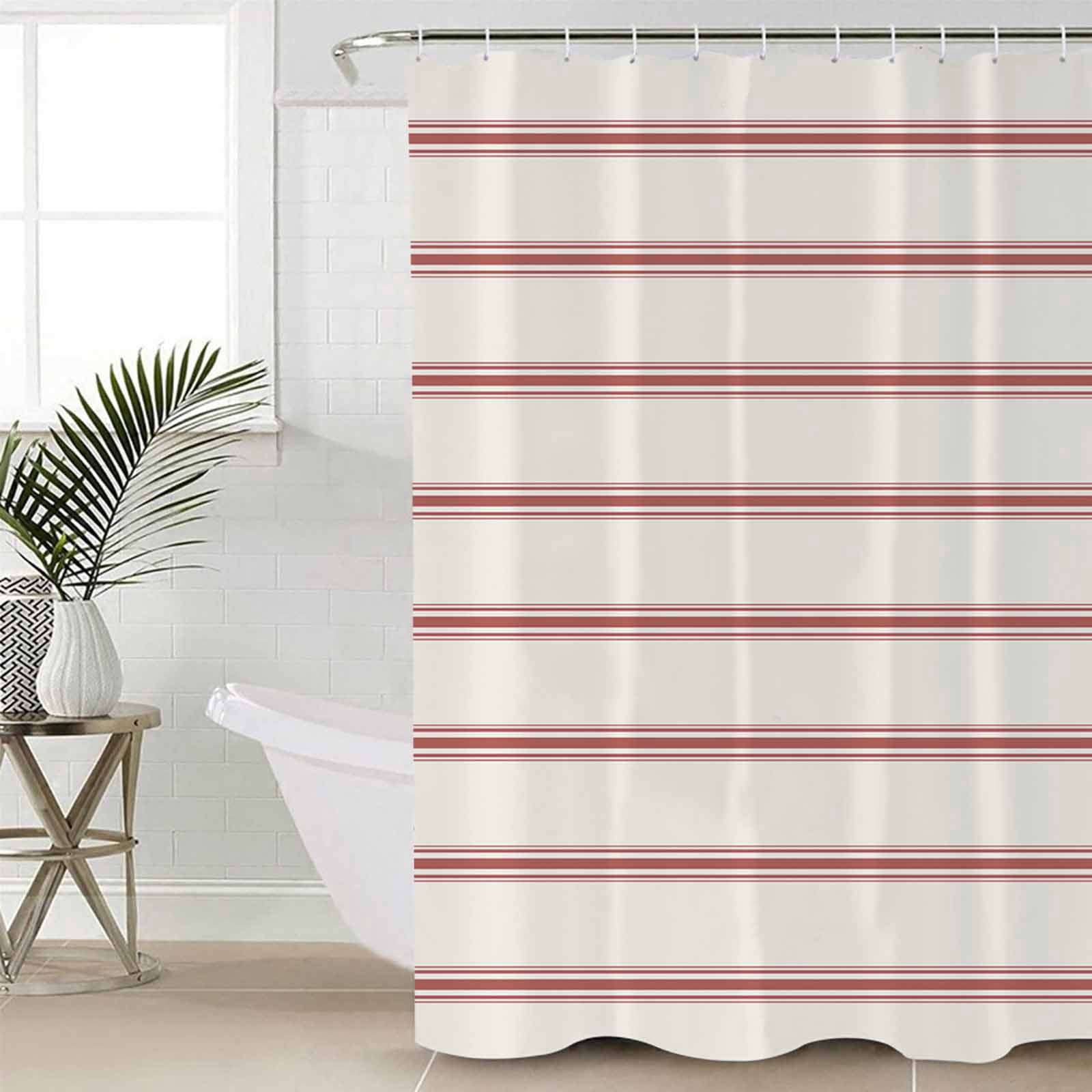 Red Striped Shower Curtain Set, Waterproof Shower Curtains for Bathroom ...