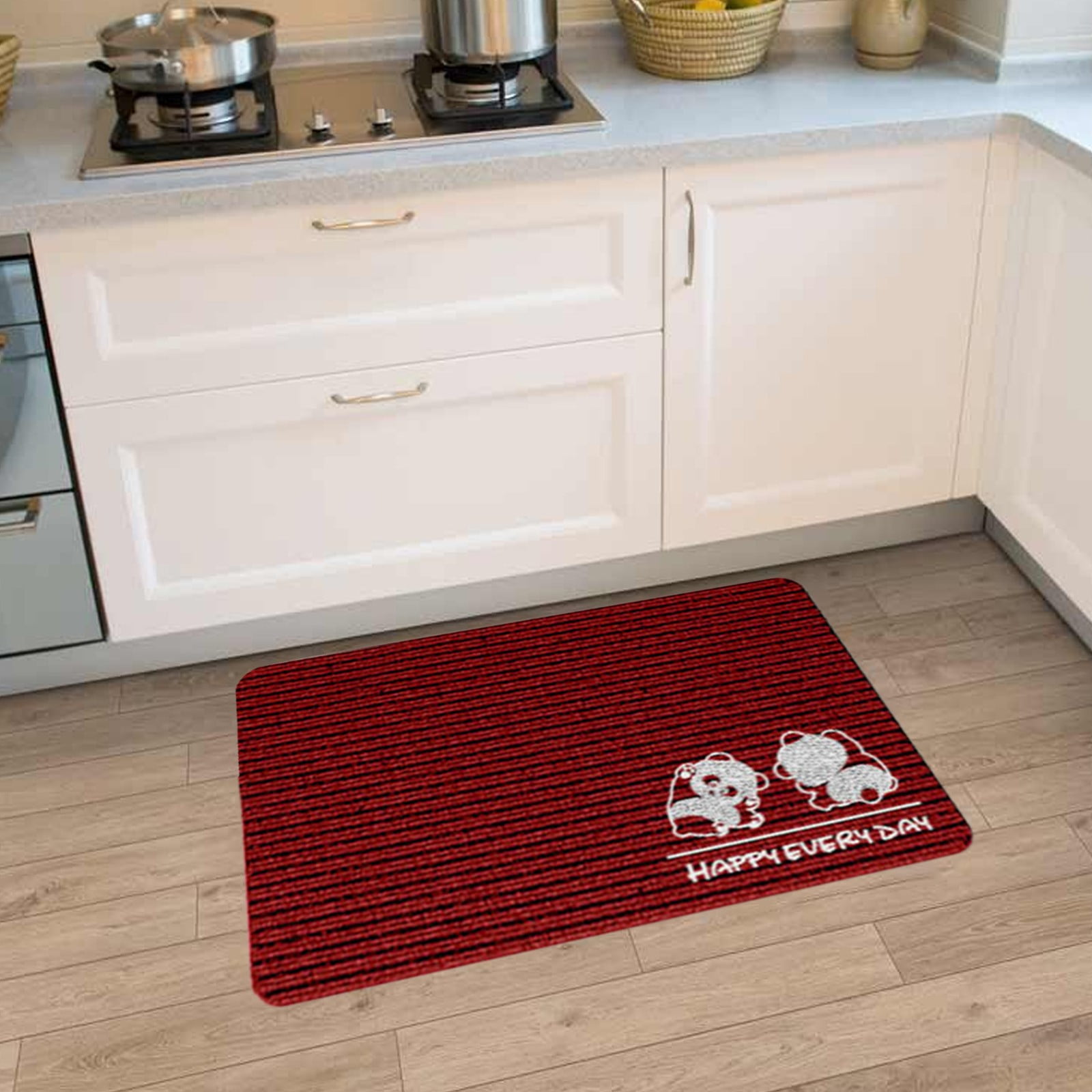 Red Striped Washable Kitchen Rug 50x120cm | Slip-Resistant Entryway Mat ...