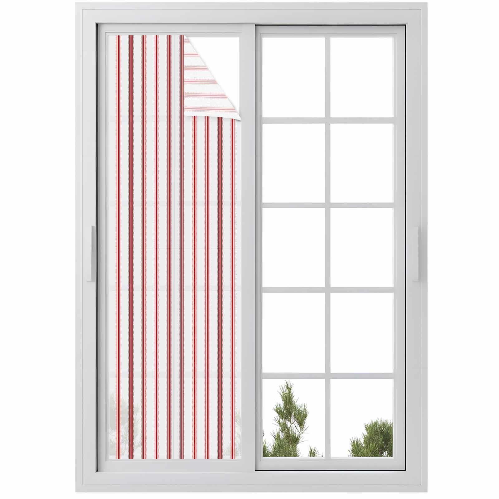 Red Striped Window Privacy Film, Red White Stripes Farmhouse Static ...