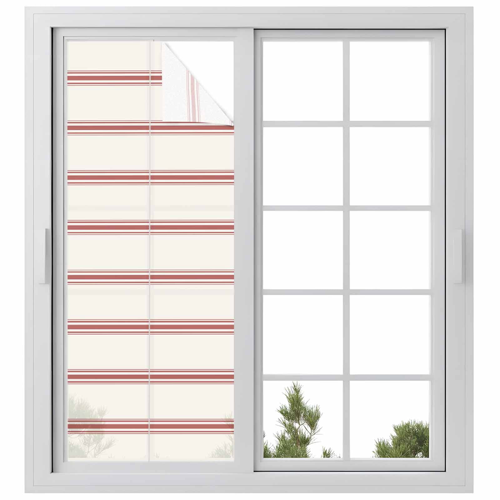 Red Striped Window Privacy Film, Rustic Red Stripe Modern Art Beige ...