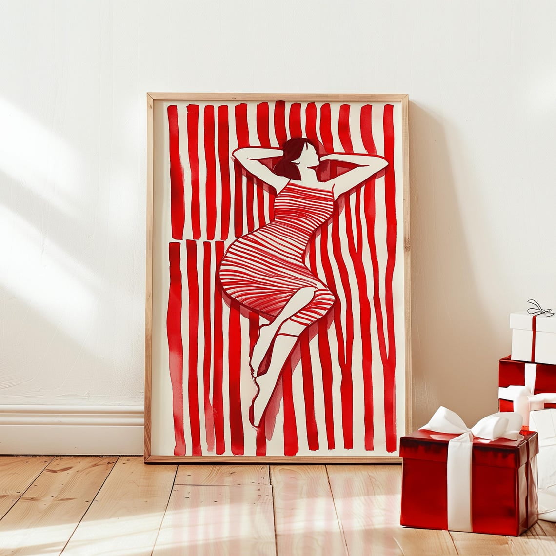 Red Striped Woman Printmodern Decor Poster, Minimalist Artwork ...