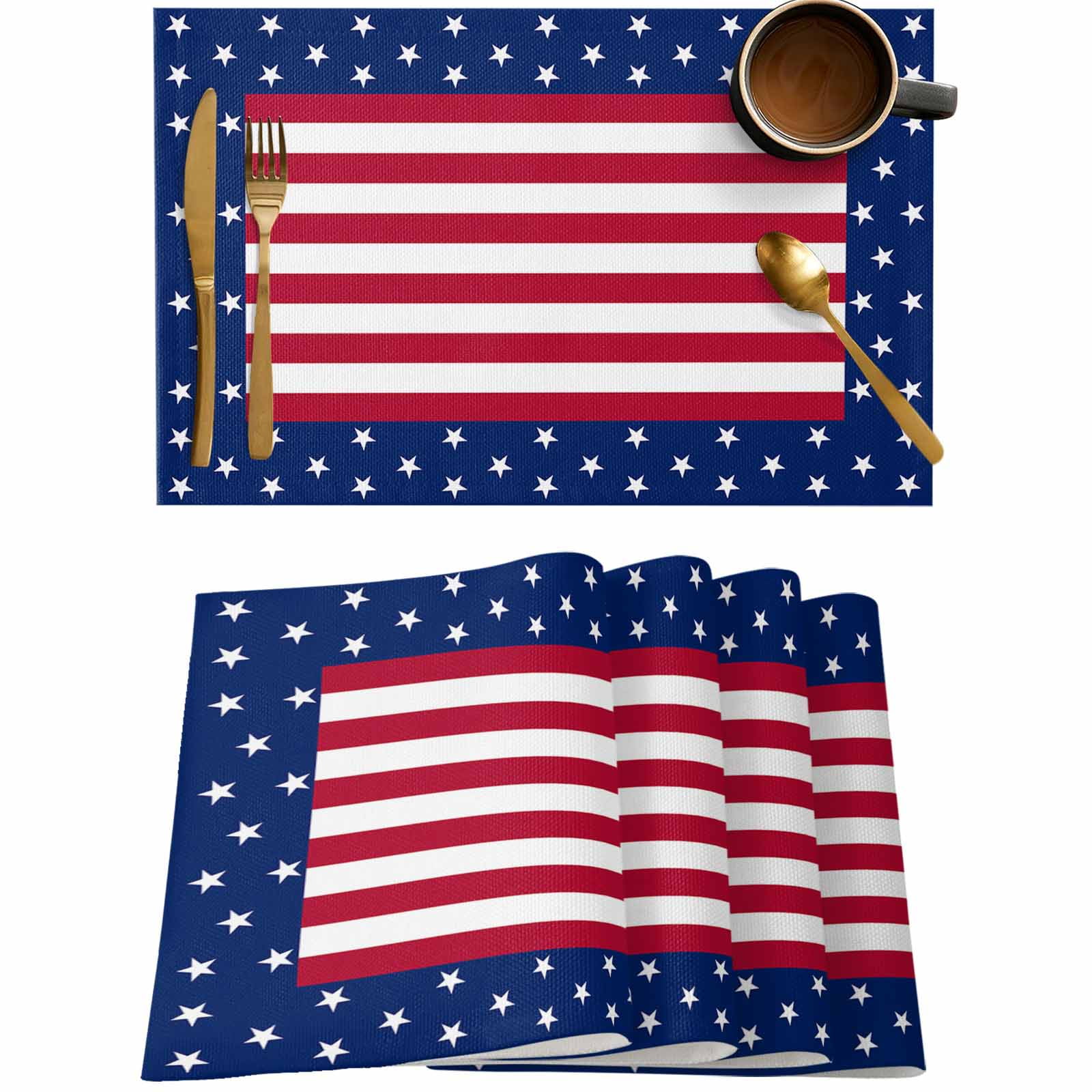 Red Stripes and Stars Independence Day Patriotic Placemats Set of 4 ...