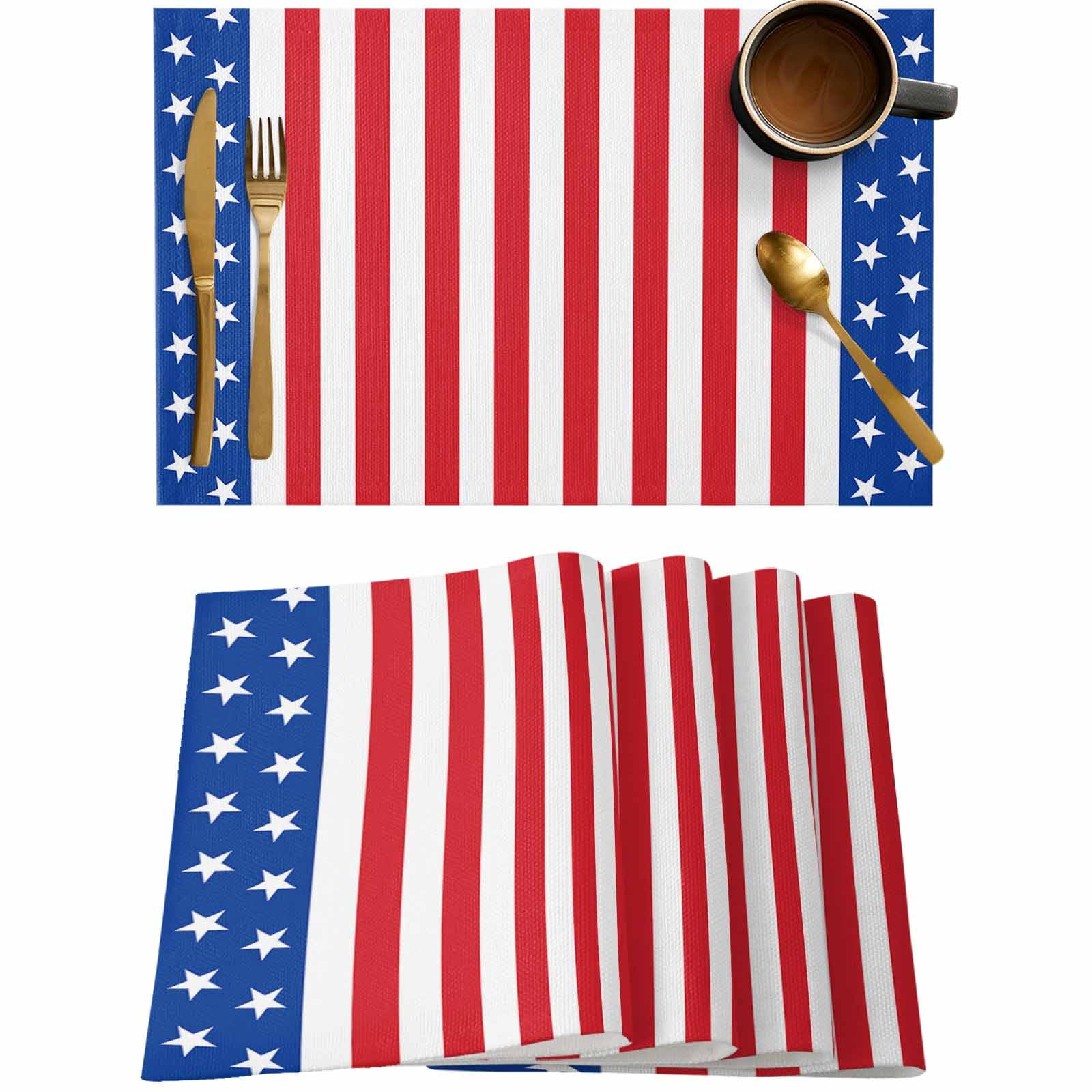 Red Stripes and Stars Independence Day USA Flag Placemats Set of 4 ...