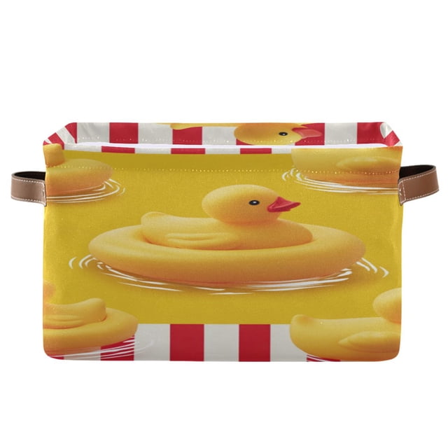 Red Stripes Yellow Rubber Duck Swim Square Storage Bins with Handles ...