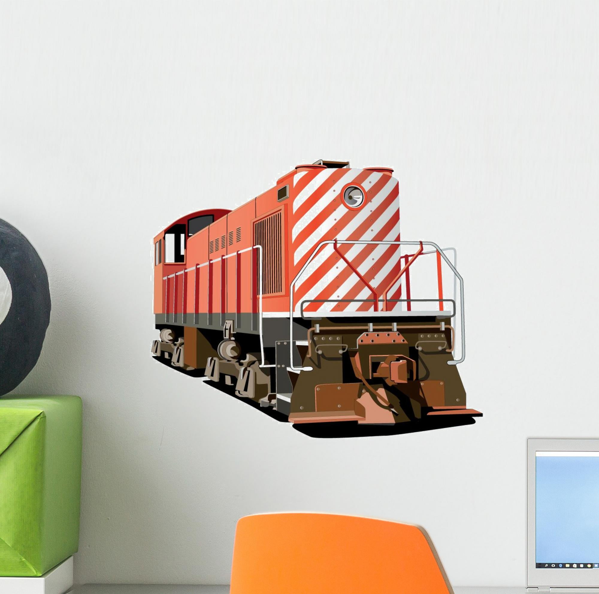 Red Stripped Locomotive Train Wall Decal Sticker, Wallmonkeys Peel ...