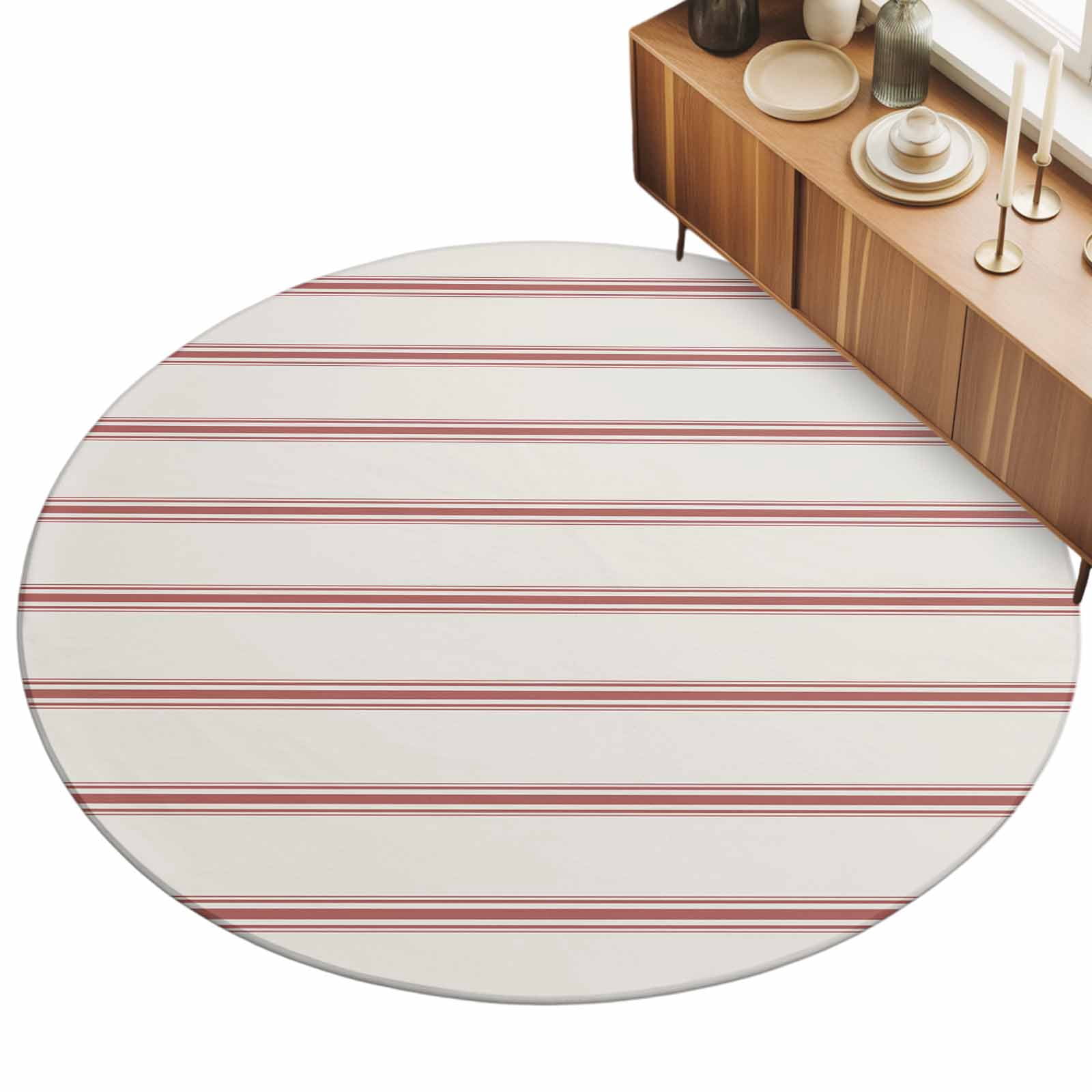 Red Strips Area Rugs 5' (Round) Classic Pink Lines Floor Rug Non Slip ...