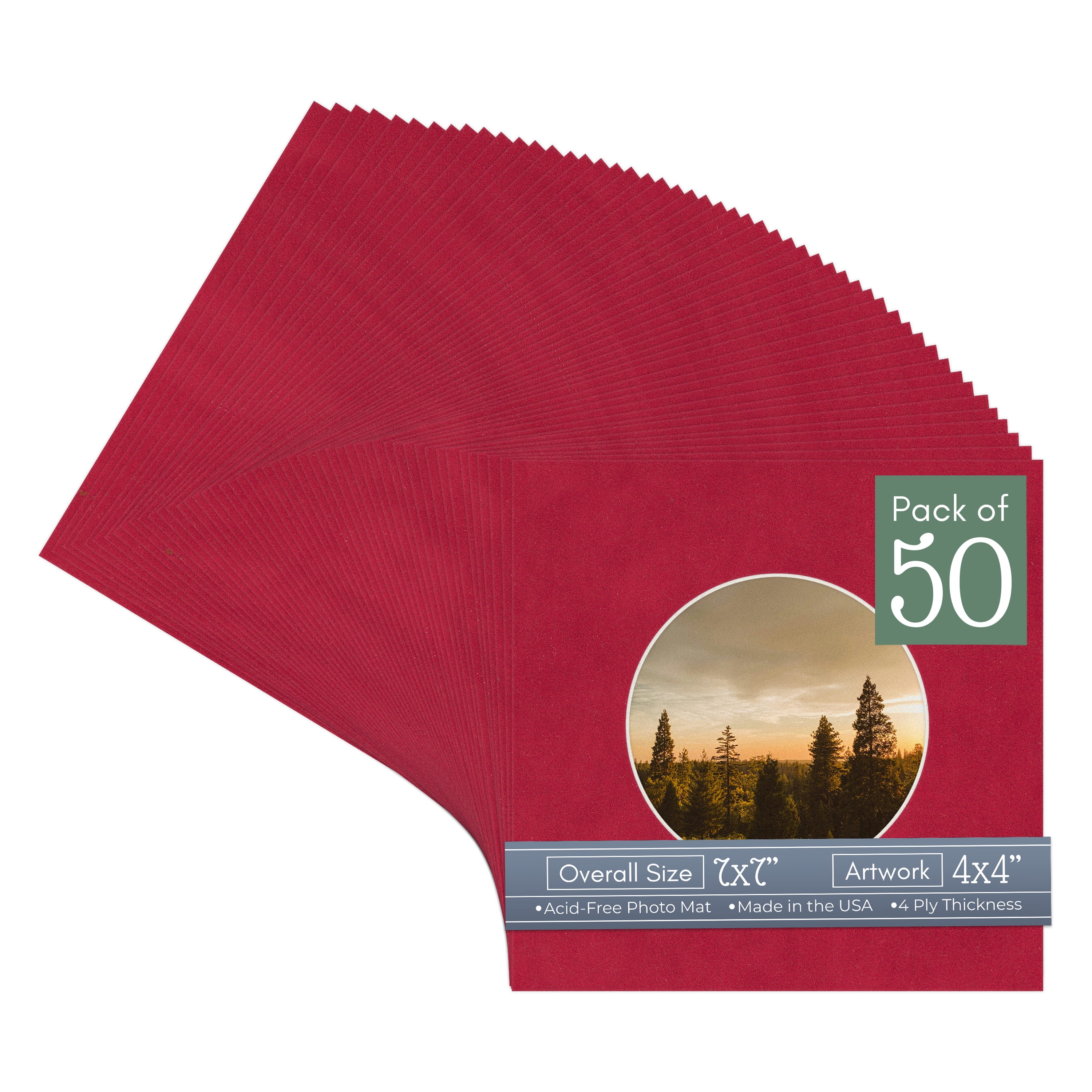 Red Suede Picture Frame Mat for 7x7 Frames - Circle Opening for 4x4 ...
