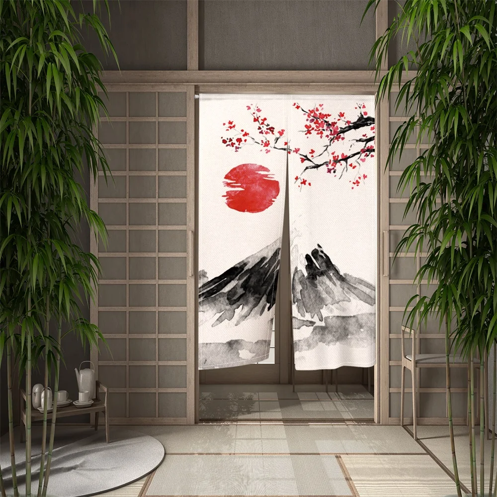 Red Sun Doorway Curtains Japanese Style Home Door Curtain for Kitchen ...