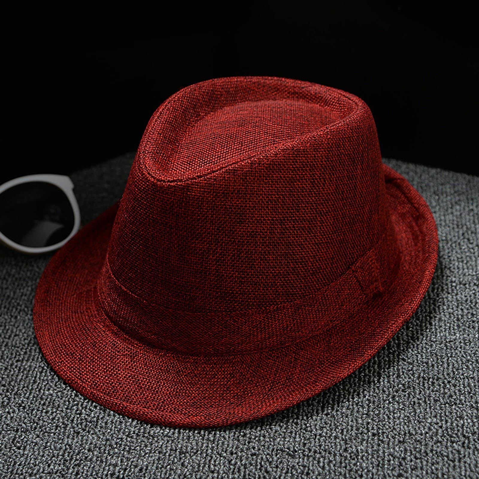 Red Sun Hats Men and Women Retro Jazz Hat Soild British Sun Hat Travel ...
