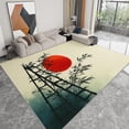 Red Sun Leaf Area Rugs, Ink Painting Plant Leaves Red Sun Carpet ...