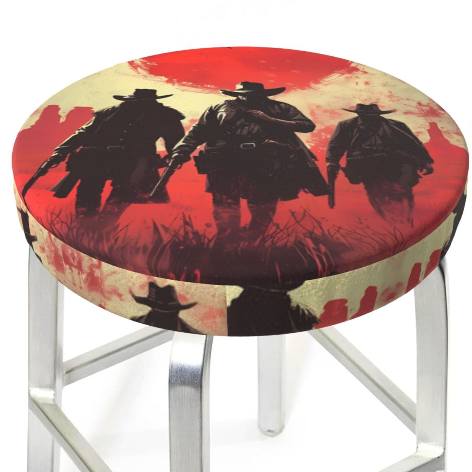 Red Sun Western Cowboy Round Bar Stool Covers, Soft Velvet Bar Stool ...