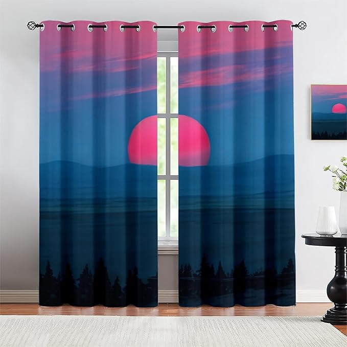 Red Sunset Blackout Curtains, Beautiful Beach Scene Window Treatment ...
