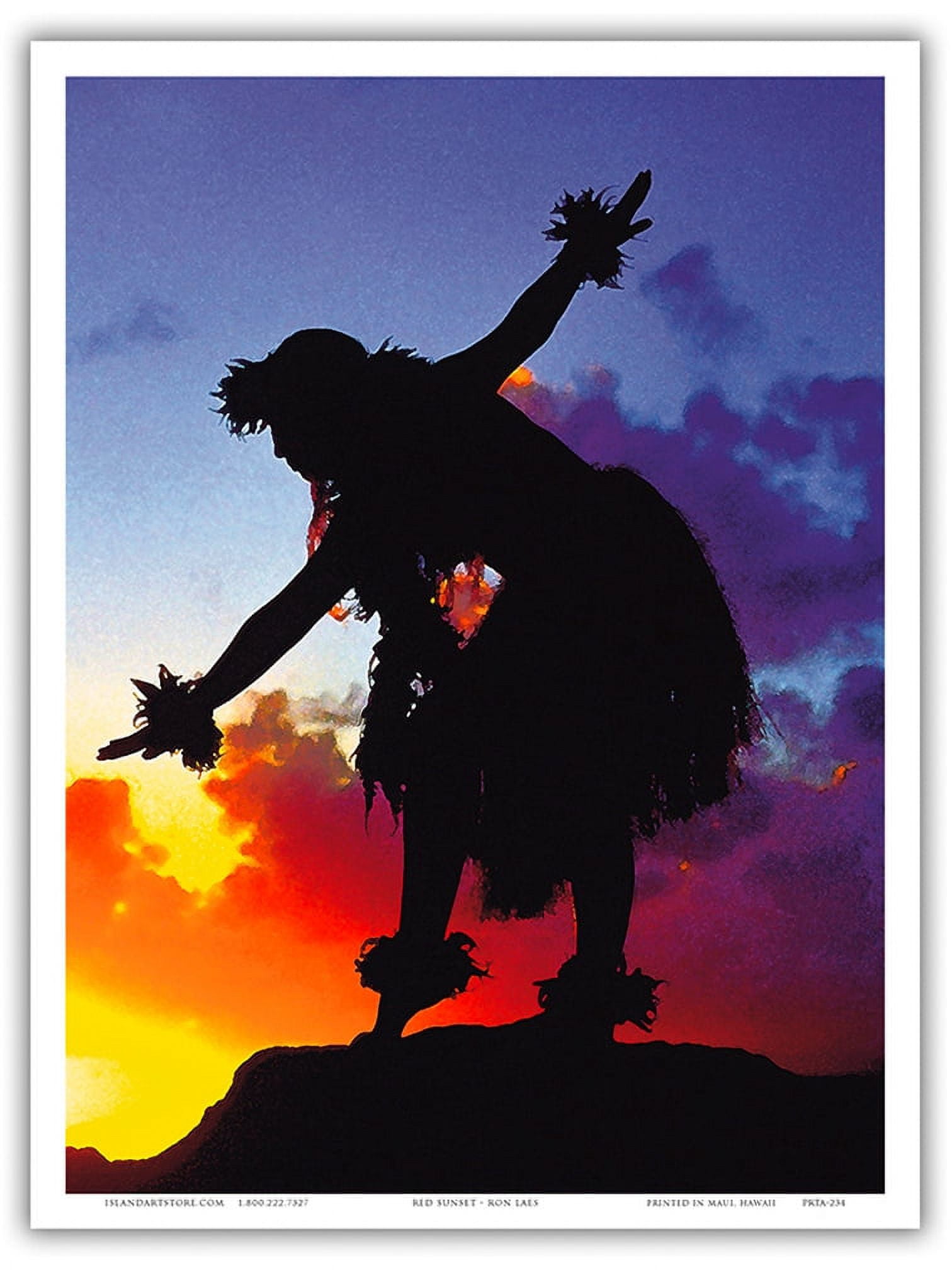 Red Sunset - Hawaiian Hula Dancer at Sunset - From an Original Color ...