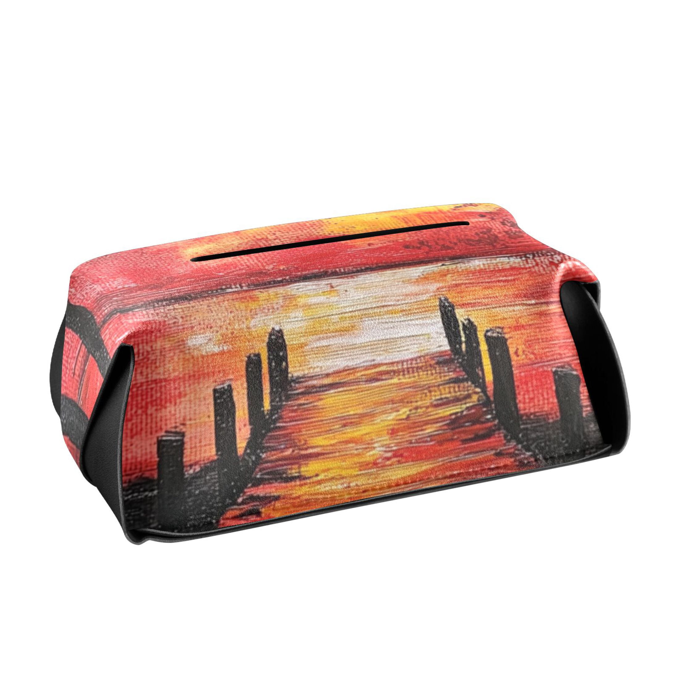 Red Sunset Oil Painting Tissue Box Cover Leather Square Rectangle ...