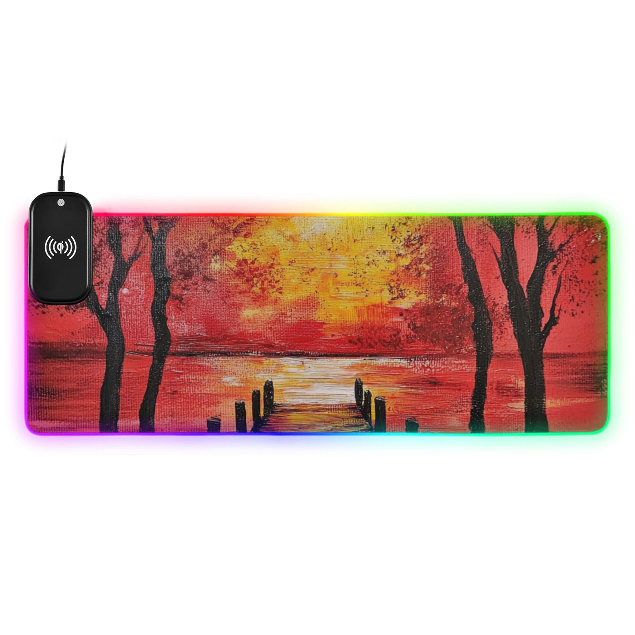 Red Sunset Oil Painting Wireless Charging RGB Gaming Mouse Pad Large ...