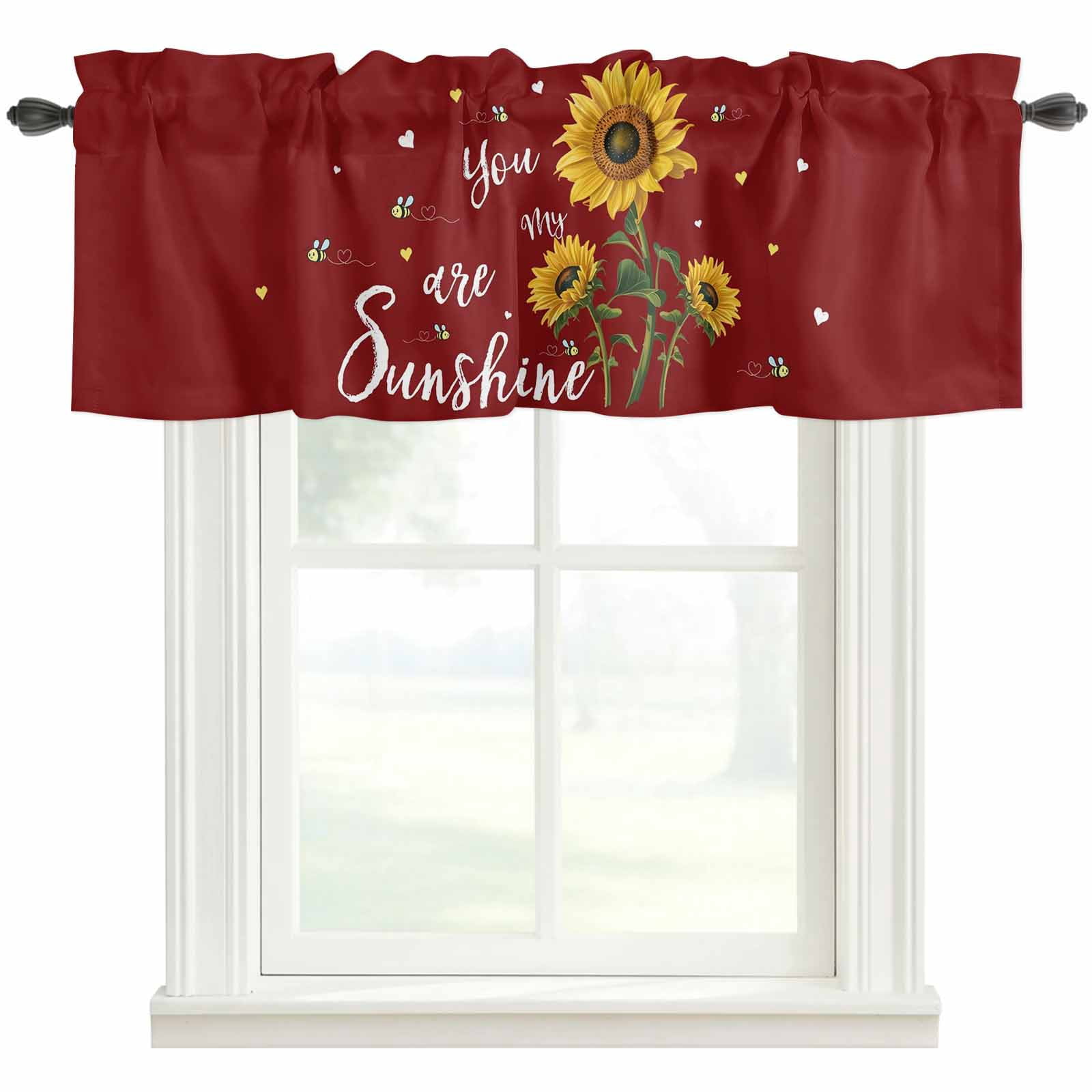 Red Sunshine Sunflower Rod Pocket Curtain Valance, Pastoral Bees ...