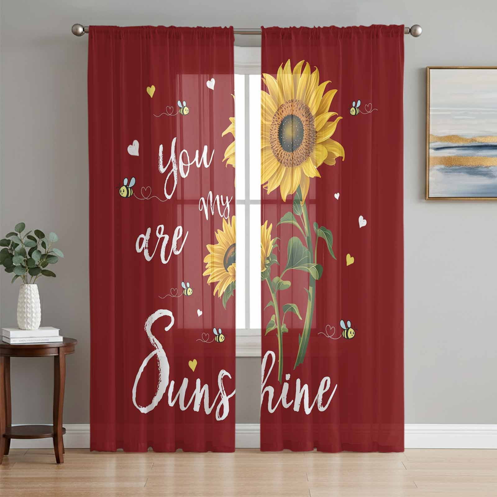 Red Sunshine Sunflower Sheer Curtains 84 Inch Length 2 Panels Set ...
