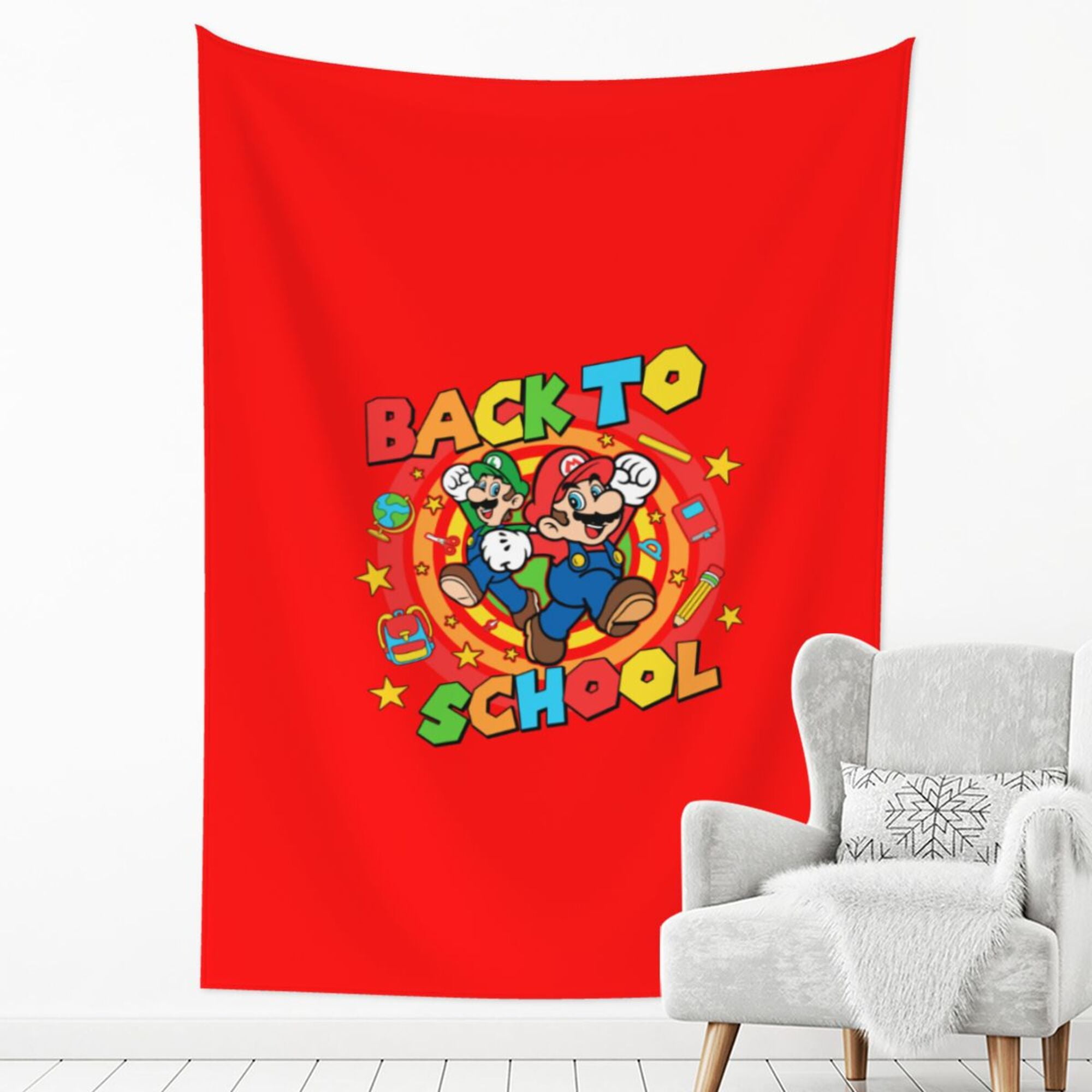 Red Super Mario Back To School Tapestry Aesthetic Cute Room Decor ...