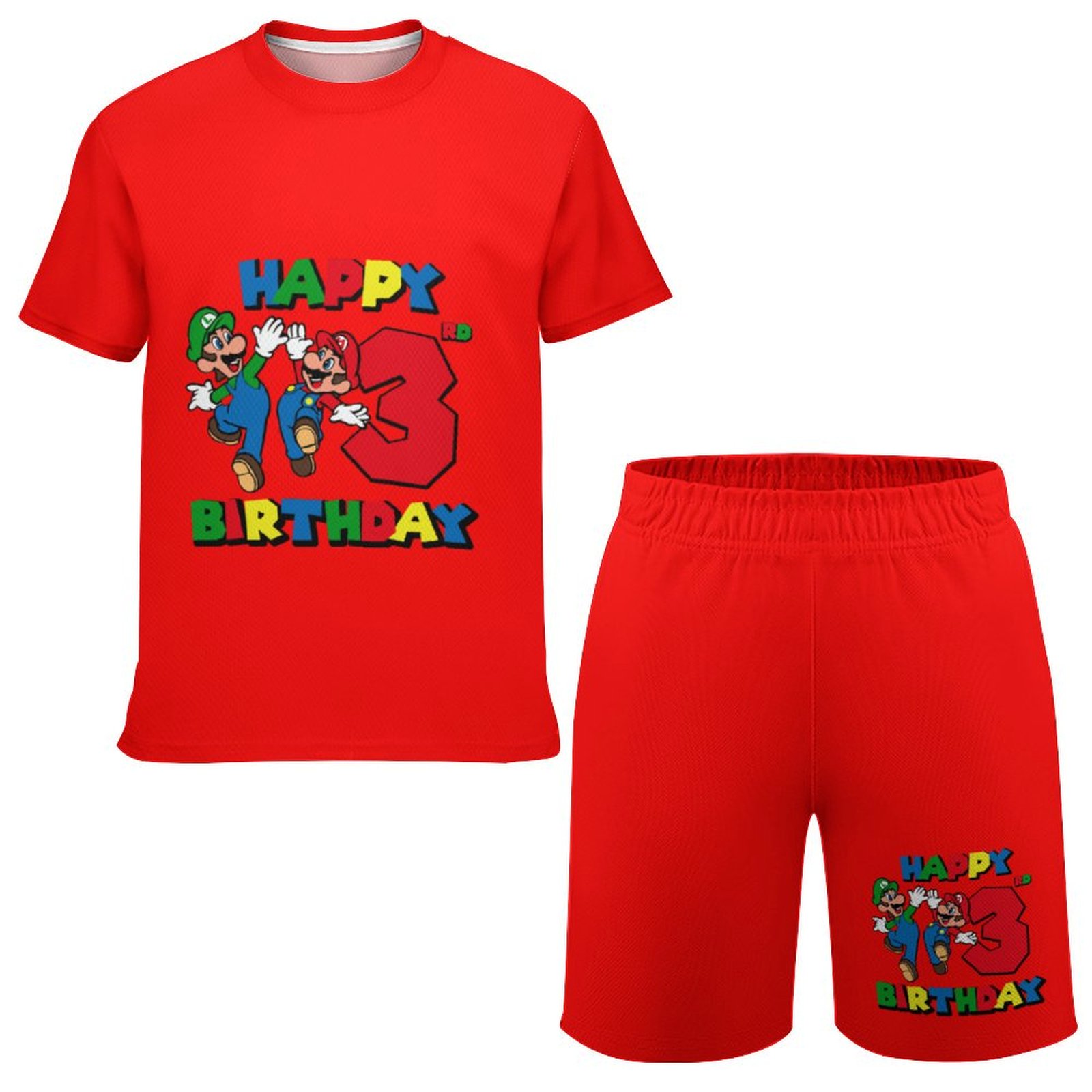 Red Super Mario Happy Birthday 3rd Shirt Suit for Boys Girls Teens Cute ...