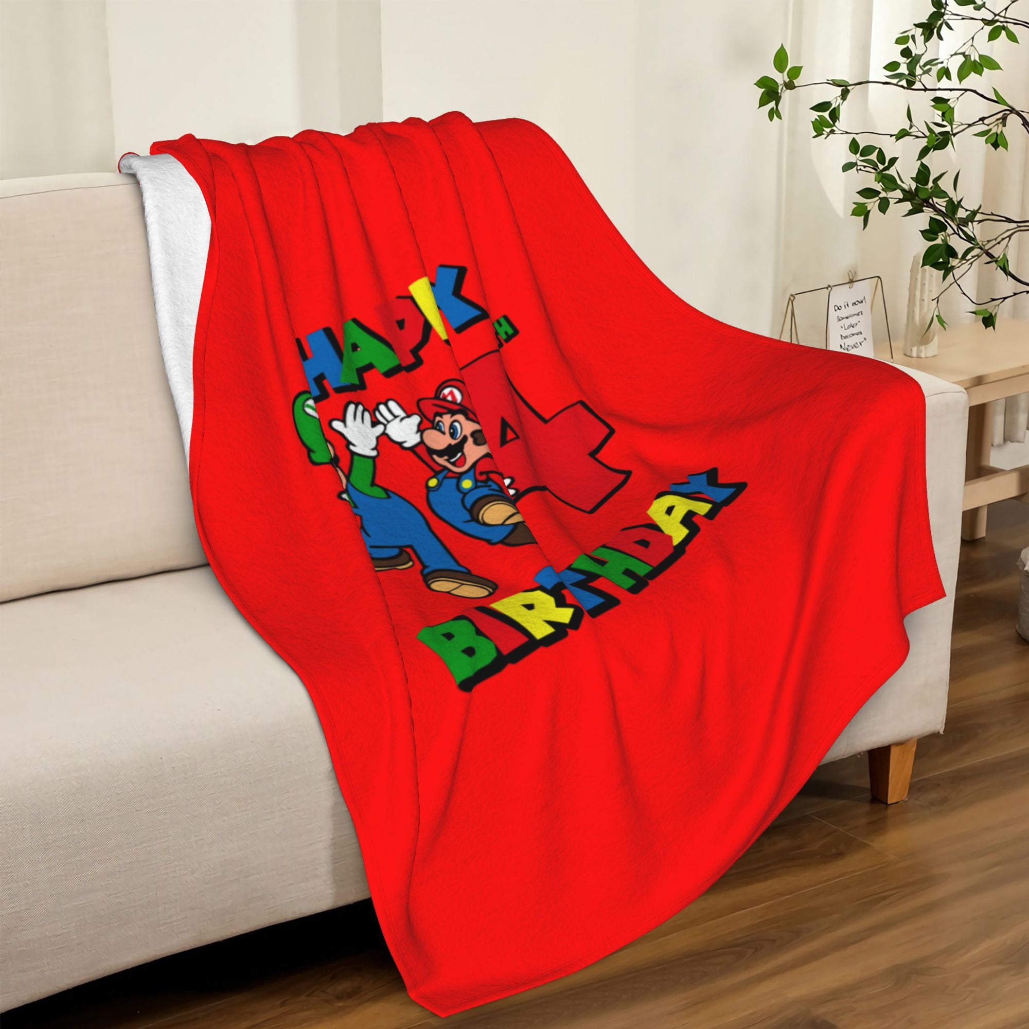 Red Super Mario Happy Birthday 4th Kid's Throw Blanket - Plush 320GSM-40"x60" Throw Blanket for ...