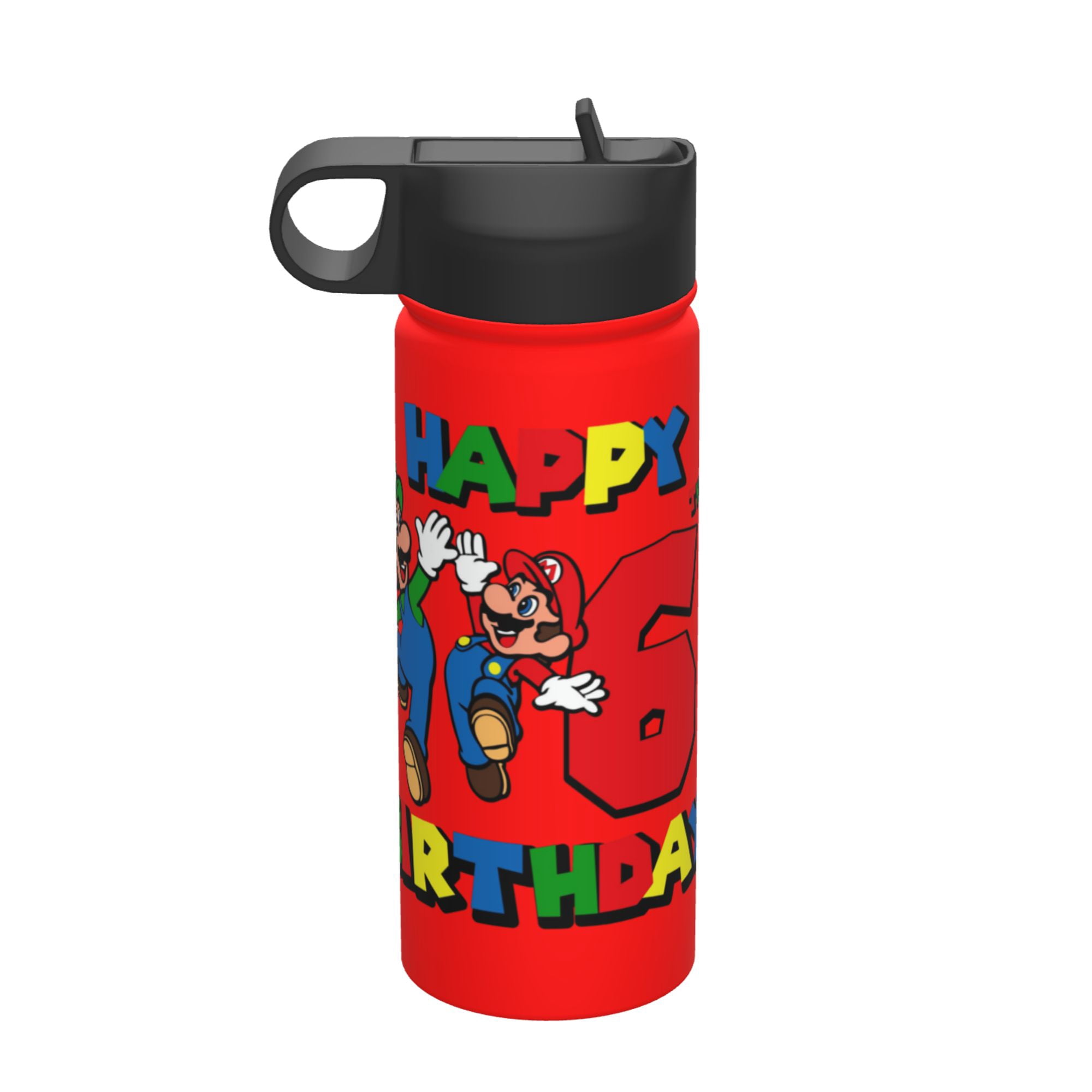 Red Super Mario Happy Birthday 6th 18OZ Sports Insulated Kettle With ...