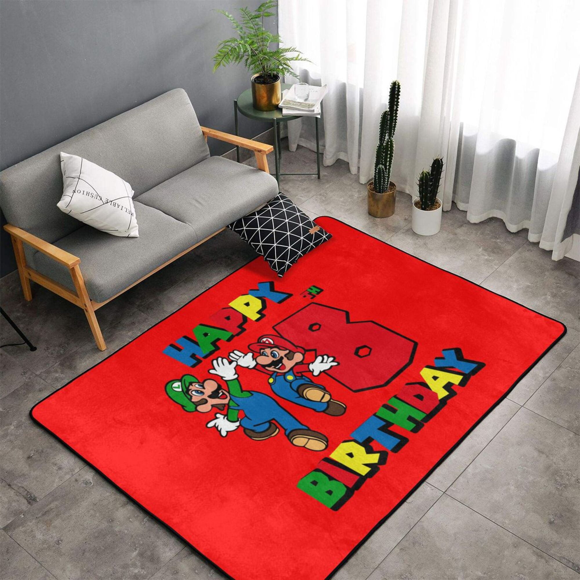 Red Super Mario Happy Birthday 8th Area Rug Living Room Carpet Bedroom ...