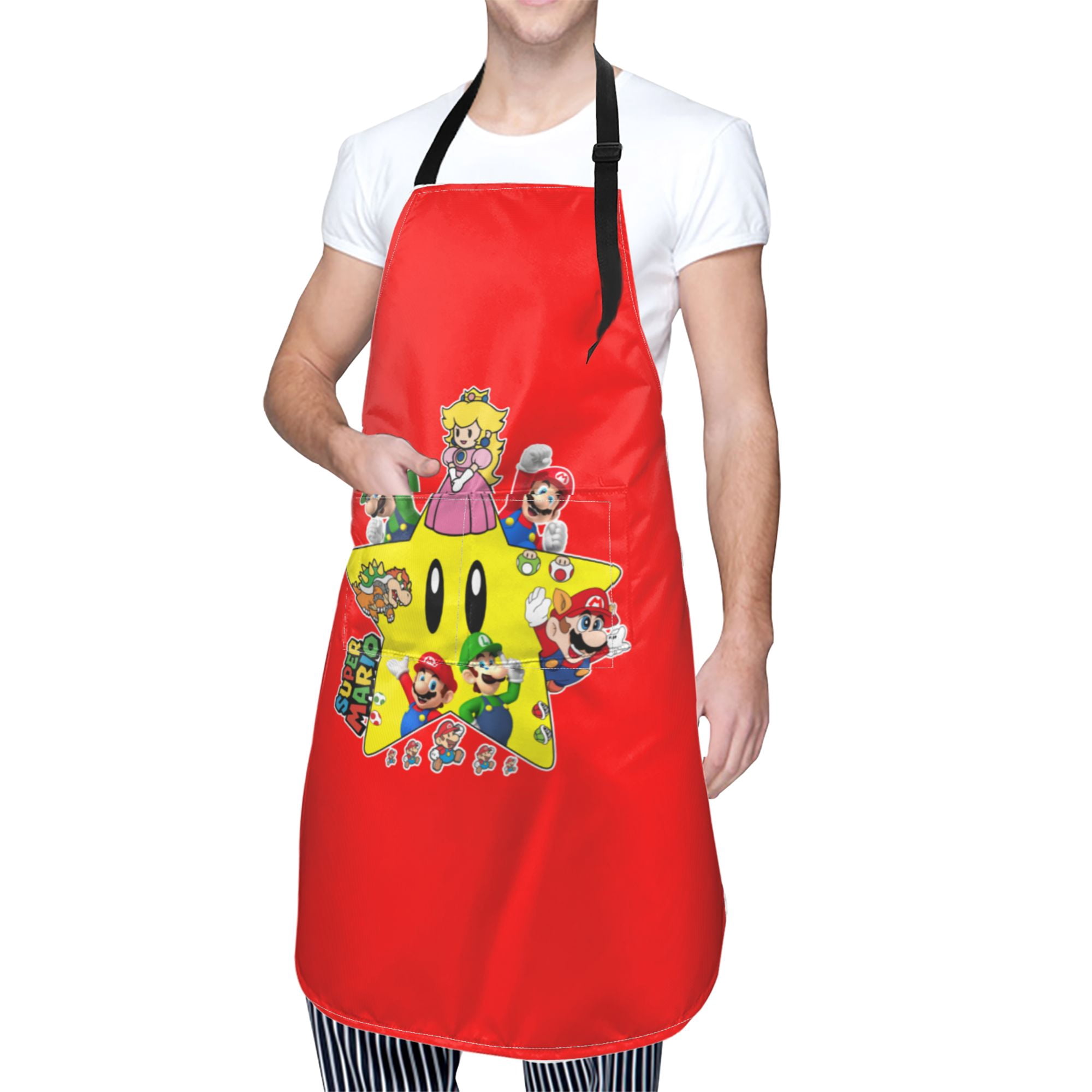 Red Super Mario Star Waterproof Apron with 2 Pockets for Men Women ...